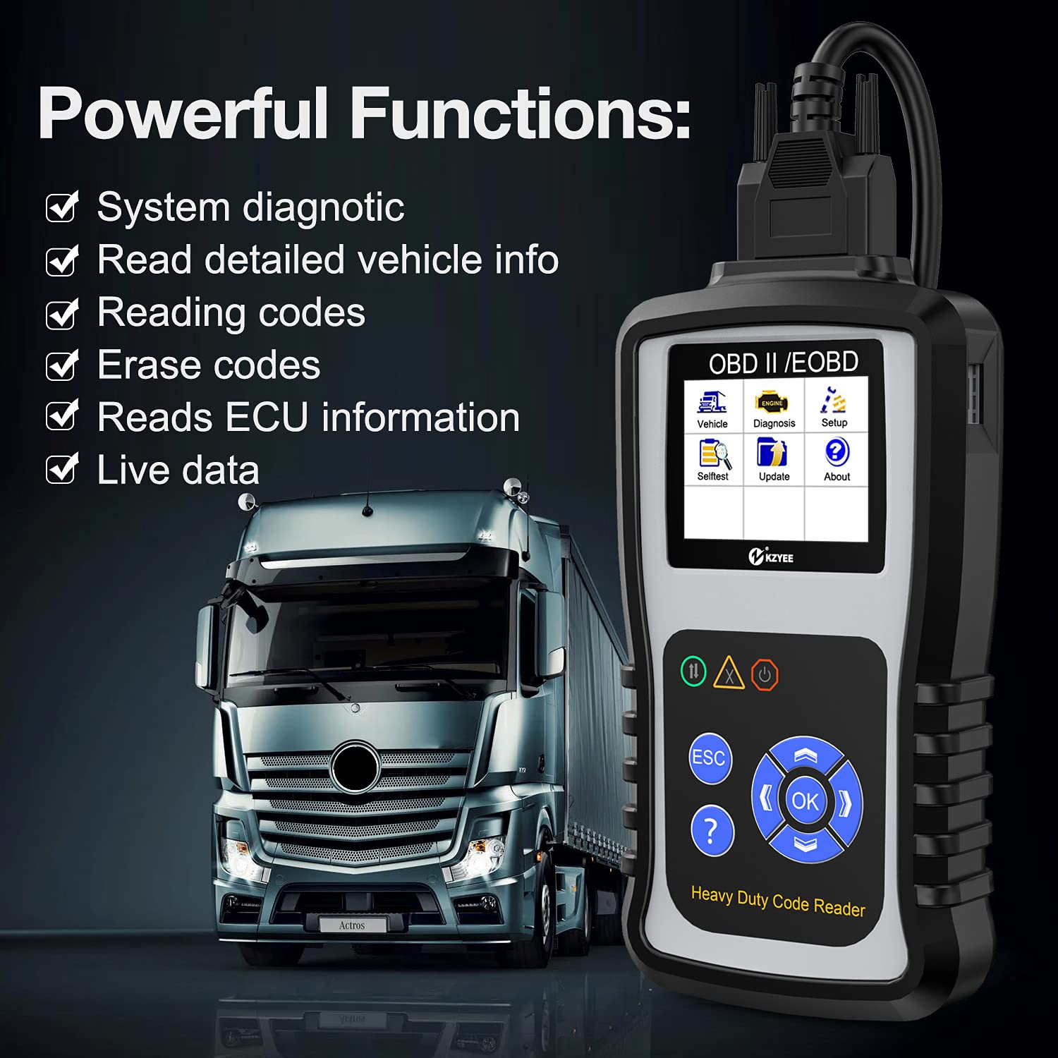 Buy KZYEE KC601 Heavy Duty Scan Tool, Diesel Truck Diagnostic Scanner ...