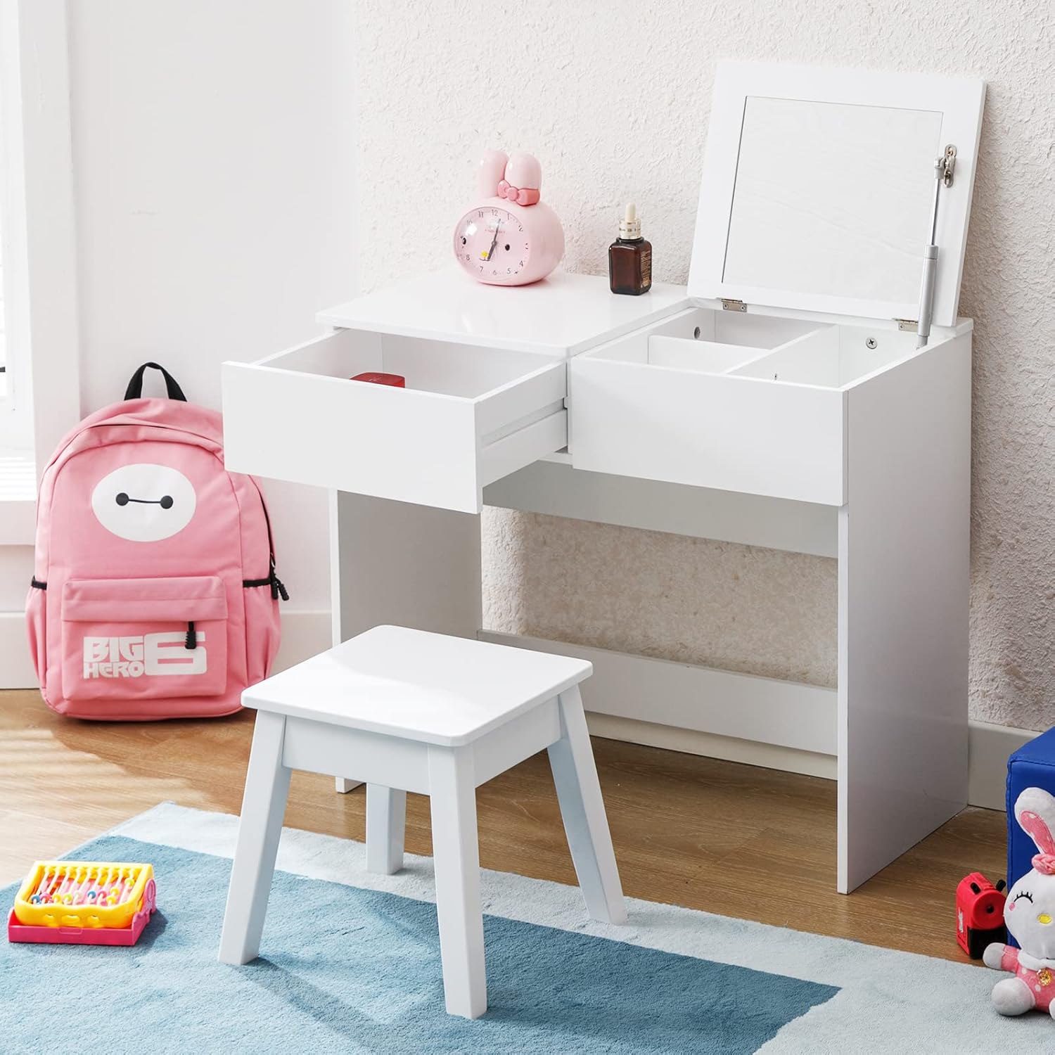 Amazon.com: MOOITZ Kids Vanity, 2-in-1 Girls Vanity Set with Flip Top ...
