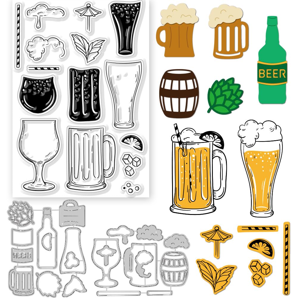 Amazon.com : GLOBLELAND Beer Clear Stamps and Cutting Dies Beer Stamps ...