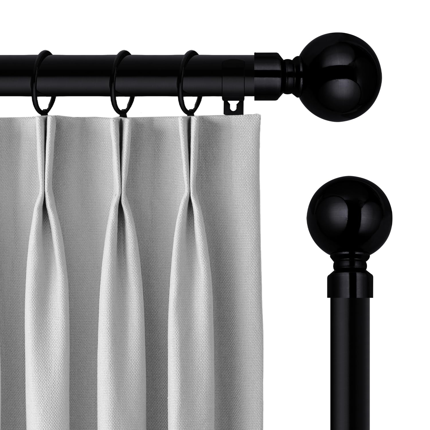 Yorkshire Bedding Curtain Poles Metal Extendable Plain Ball Curtain ...