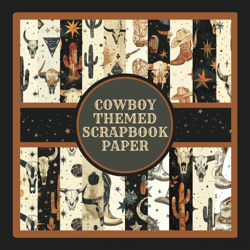Cowboy Themed Scrapbook Paper: Western Longhorn Pattern Ephemera Craft ...