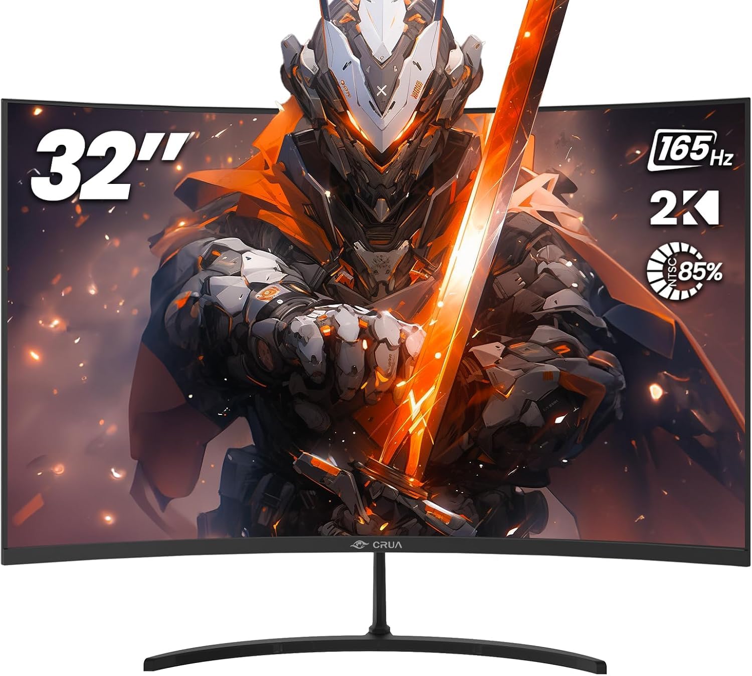 CRUA Gaming Monitor 32" Curved 165Hz QHD 1440P 1500R Computer Monitor ...