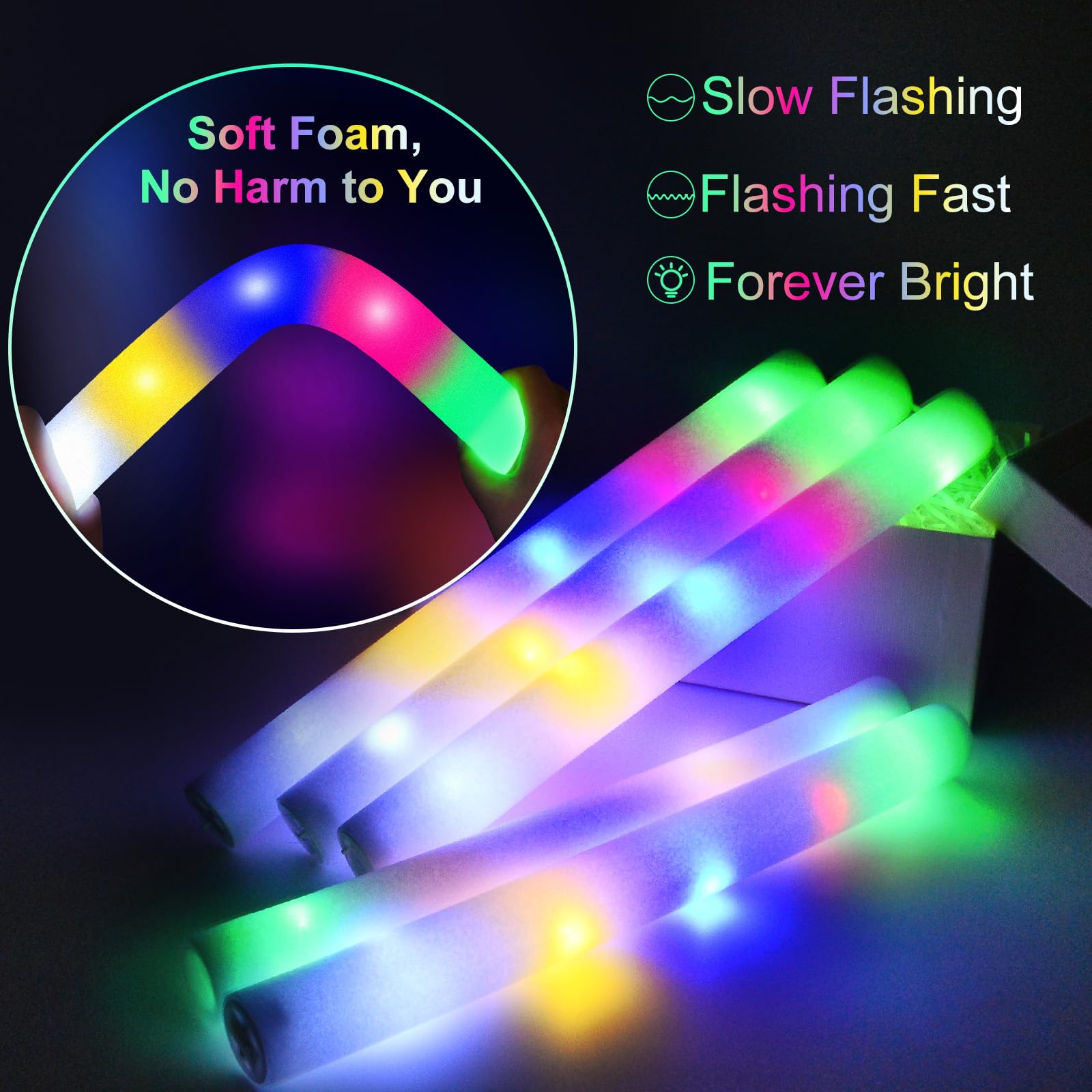 SHQDD Bulk Glow Sticks, 30 PCS Giant 16 Inch LED Foam Sticks, with 5 ...
