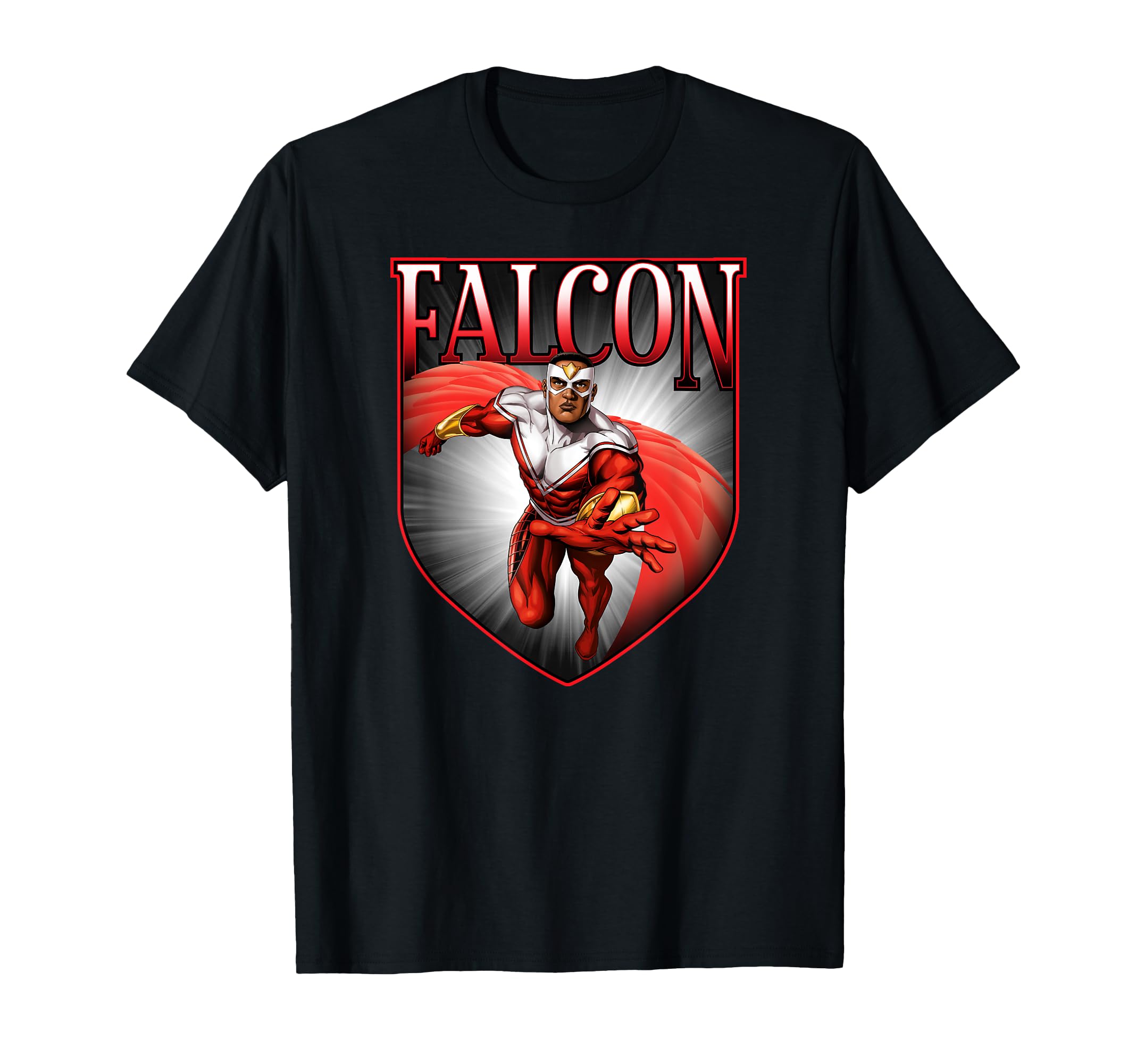 Amazon.com: Marvel Avengers Falcon Graphic Comic Color Badge T-Shirt ...