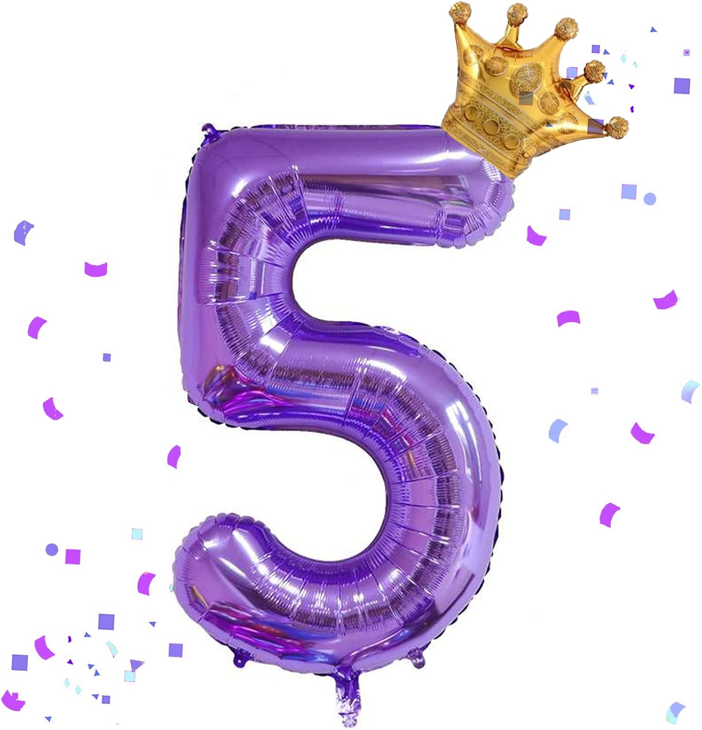 40 Inch Purple Number 5 & Mini Crown Balloon for Birthday Party, 5th ...