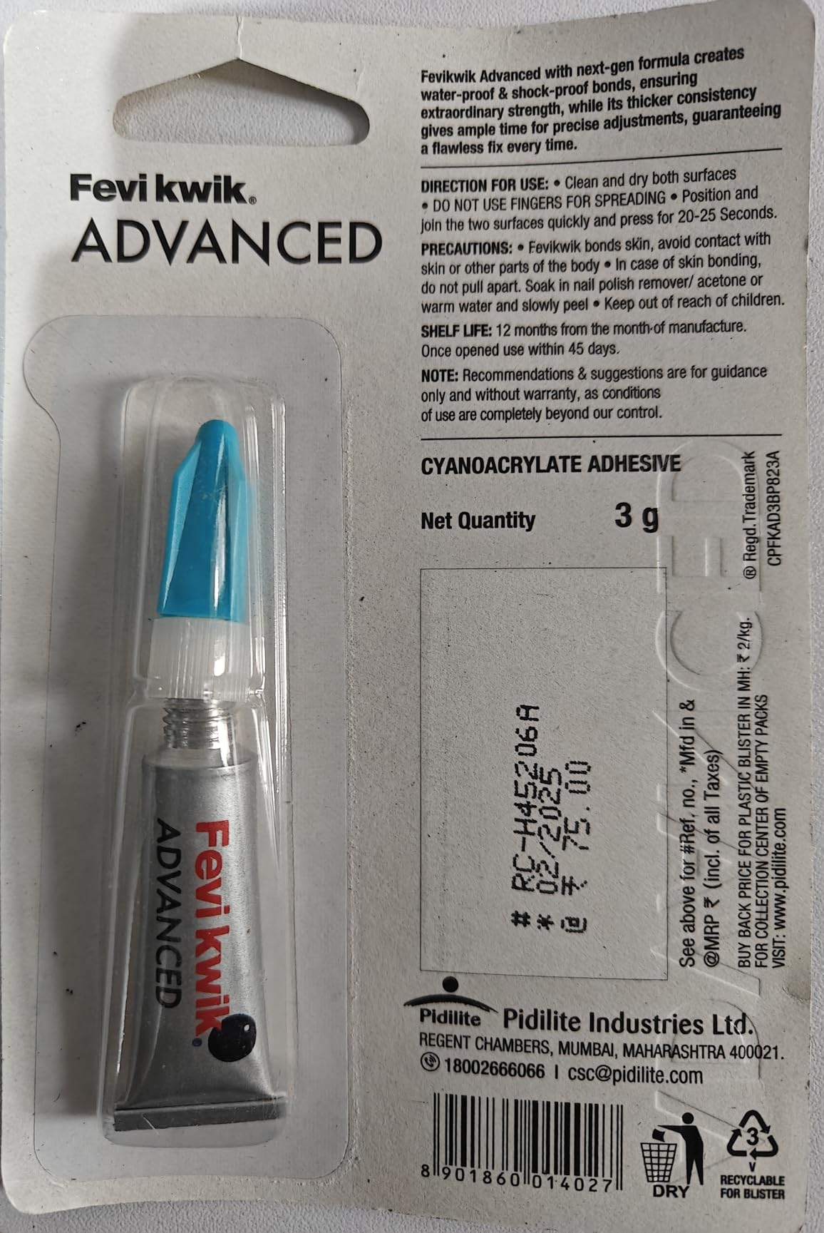 Fevikwik Advanced 3 GM | Instant glue for repair | Water-proof glue ...