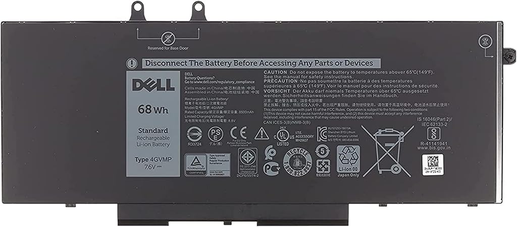 Dell Latitude 5500 4 Cell 7.6v 68Wh Battery 68Whr Type 4GVMP Part ...