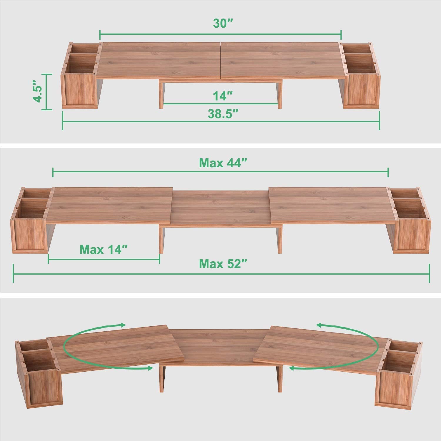 Buy WELL WENG Bamboo Dual Monitor Stand Riser, 3 Shelf Screen Laptop ...