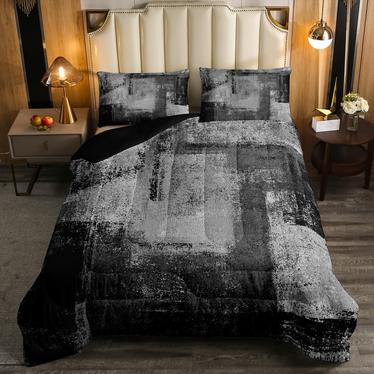 Amazon.com: Black White Grey Comforter Set Twin Grunge Watercolor Ombre ...