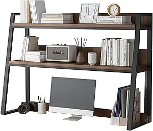 Amazon.com: 2-Tier Desktop Bookshelf for Computer Desk, Wood Hutch ...