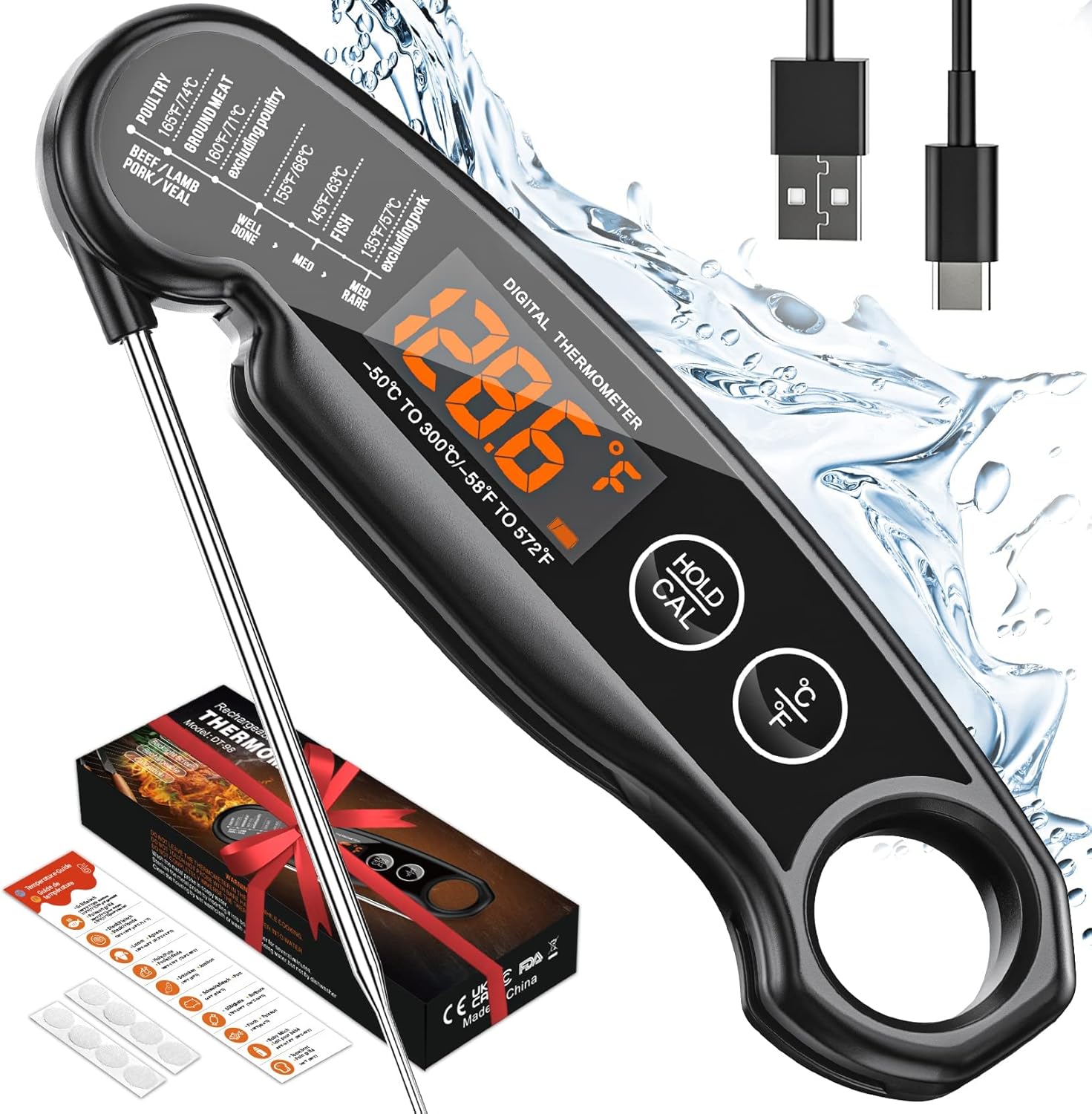 Digital Meat Thermometer, Umedo Rechargeable Instant Read Food ...