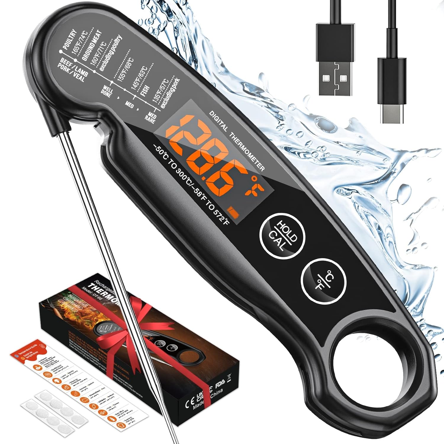 Digital Meat Thermometer, Umedo Rechargeable Instant Read Food ...