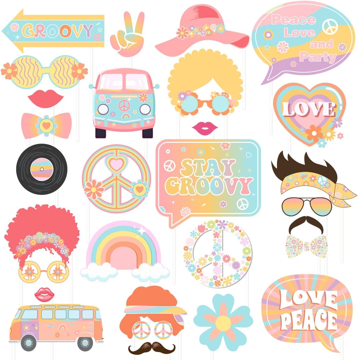 Amazon.com: Groovy Party Decorations - 30 Pcs Groovy Photo Booth Props ...