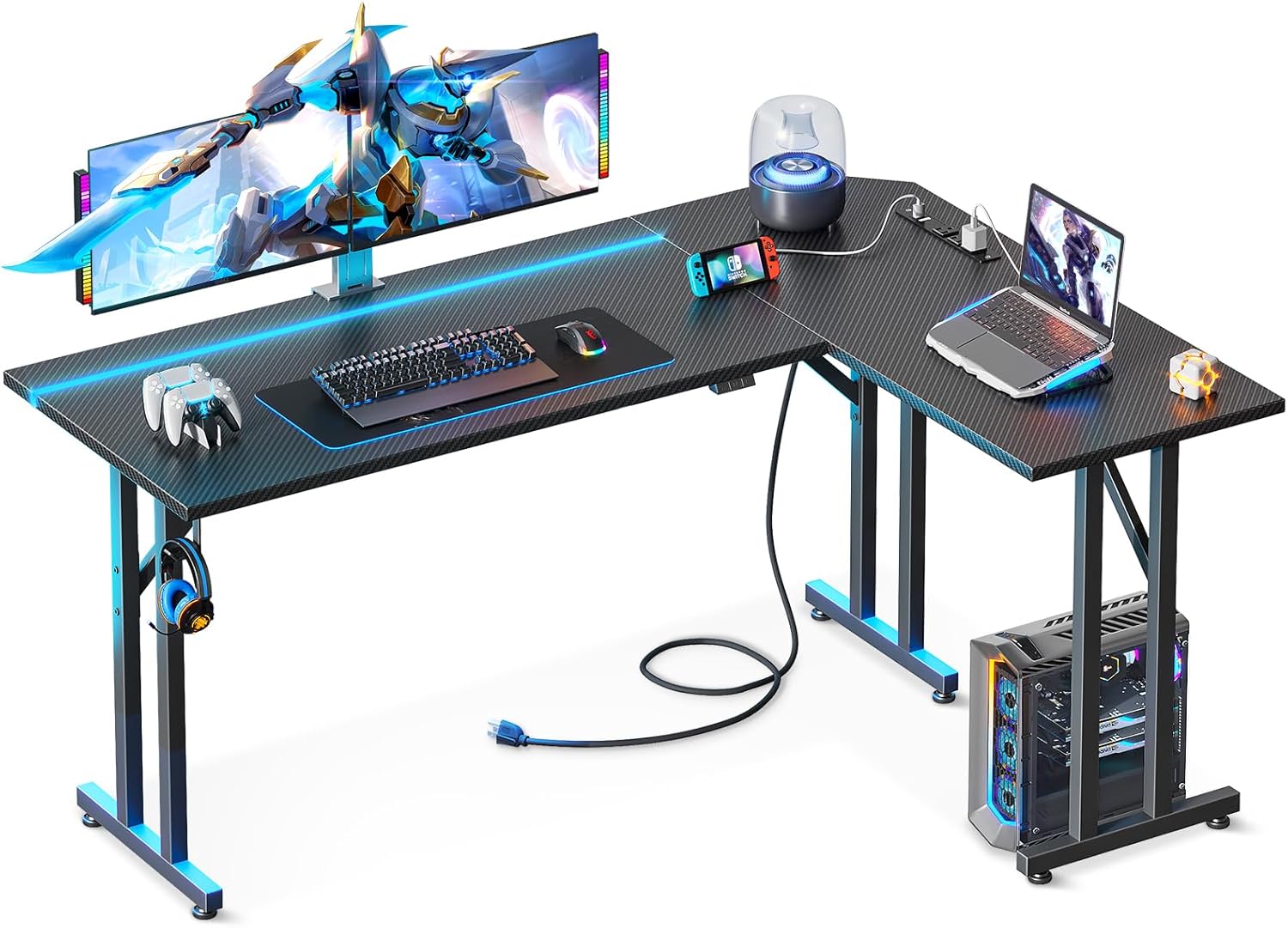 Amazon.com: MOTPK L Shaped Gaming Desk with Led Lights, 55 Inch Gaming ...