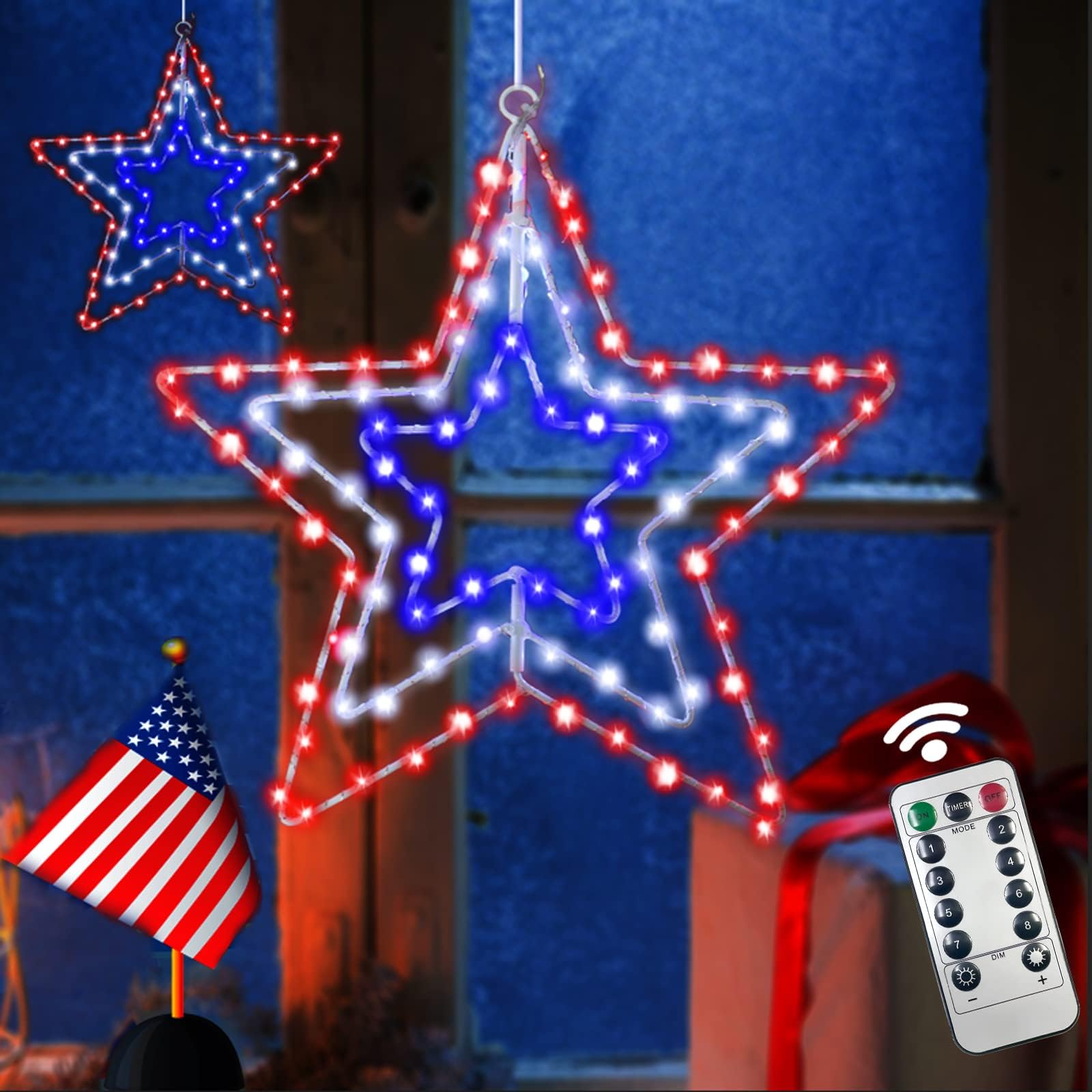 Amazon.com: Collections Etc Patriotic Lighted Star Wall Decor : Home ...