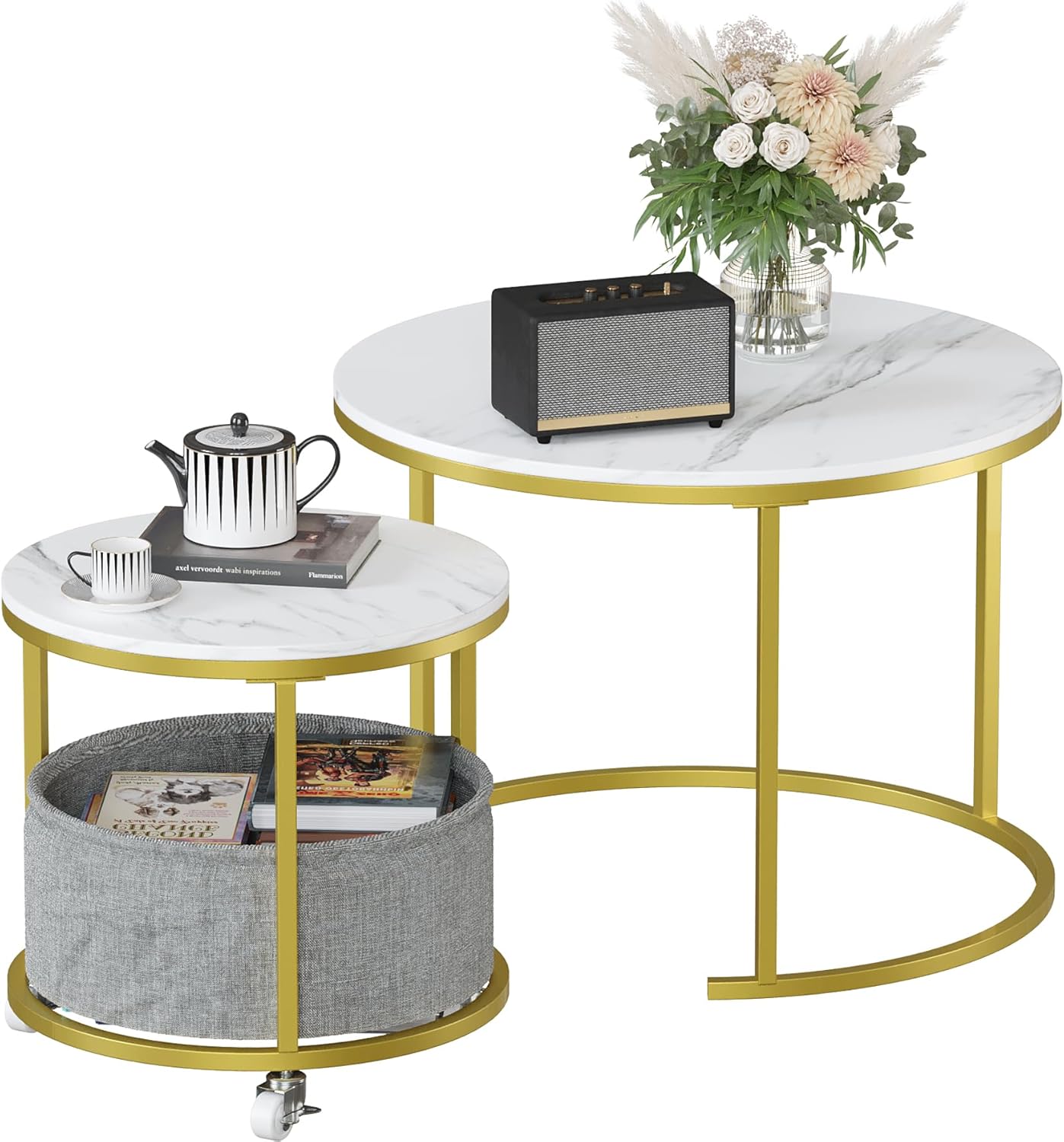 Amazon.com: BAMEOS Bamboo Nesting Triangle End Table,Set of 2 Coffee ...