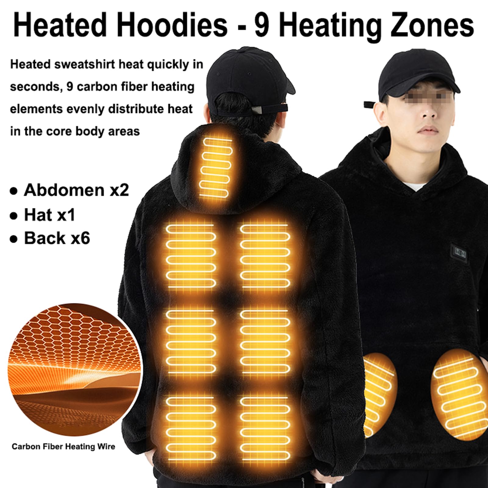 Heated Sweatshirt Hoodie Heated Jacket With 9 Heating Zones - USB ...