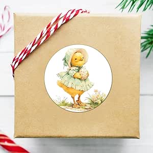 Amazon.com : Watercolor Cute Easter Yellow Chick Round Label Sticker 1. ...