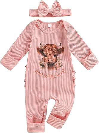 Amazon.com: Muspeczenith Western Baby Girl Clothes Newborn Highland Cow Print Long Sleeve Romper ...
