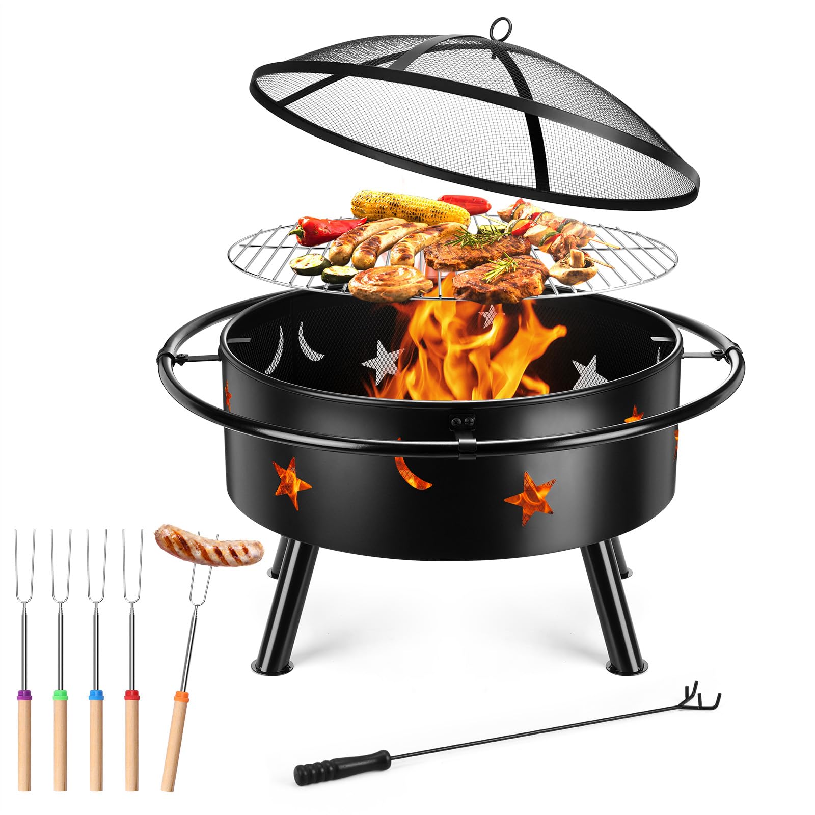 Amazon.com : 30 Inch Outdoor Fire Pit, Leonyo Wood Burning Fire Pits ...