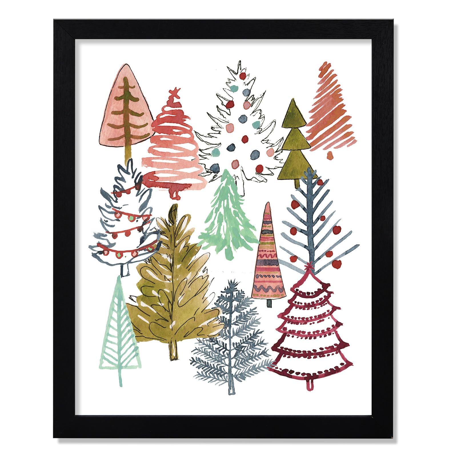 Amazon.com: Whaline Christmas Framed Wall Art Colorful Xmas Tree Canvas ...