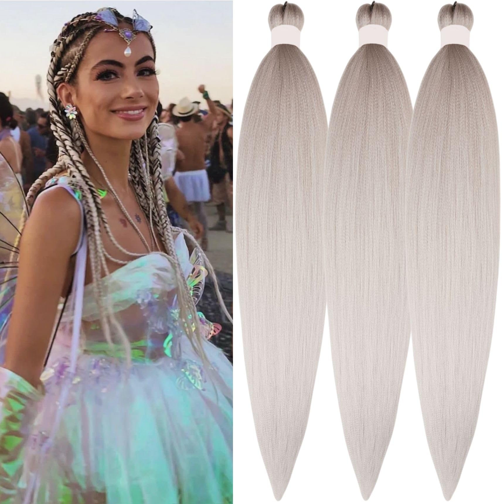 Snapklik.com : Ash Grey Blonde Braiding Hair Pre Stretched Ez Braids ...