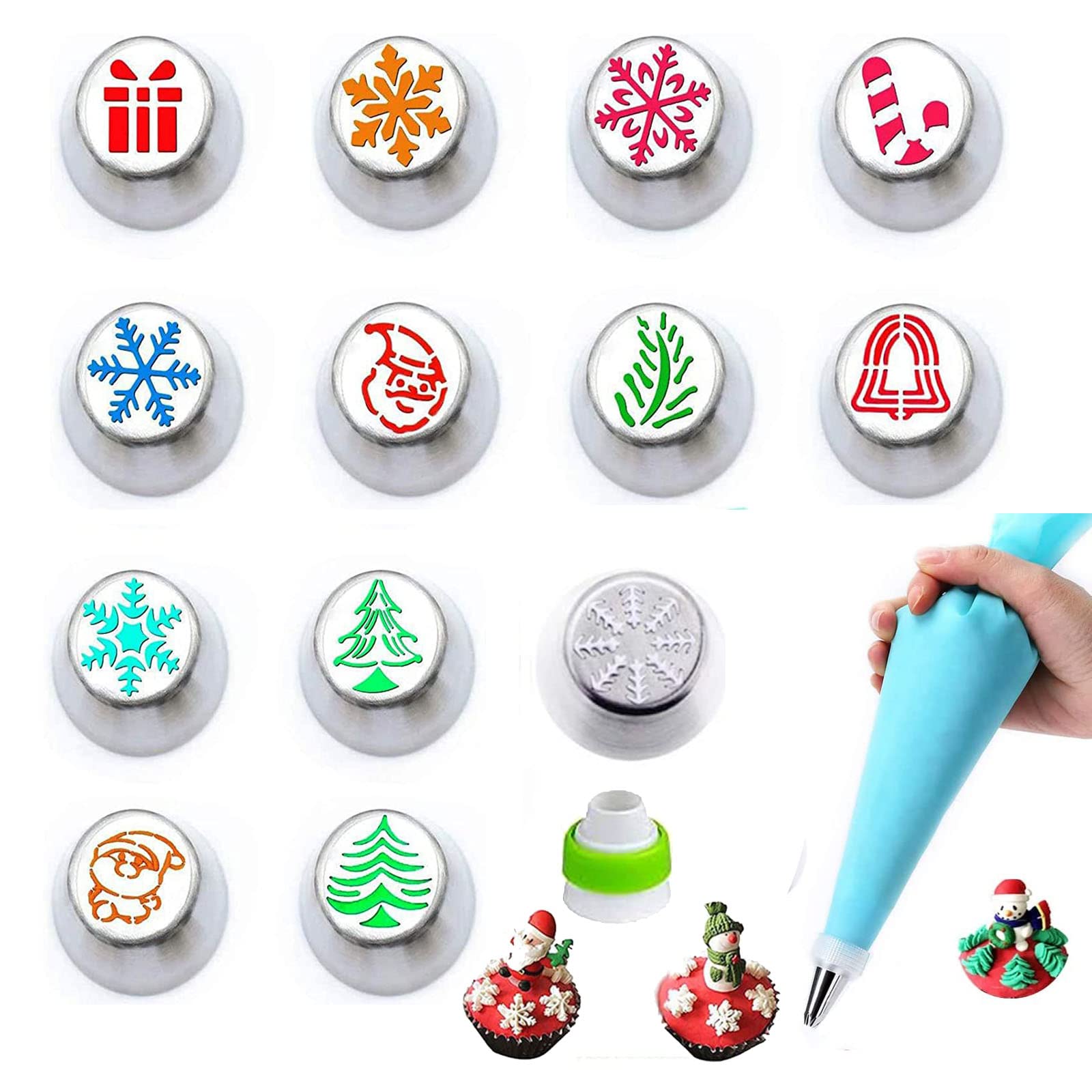 Snowman Snowflake Christmas Tree Piping Tips 15-Piece Christmas Piping ...