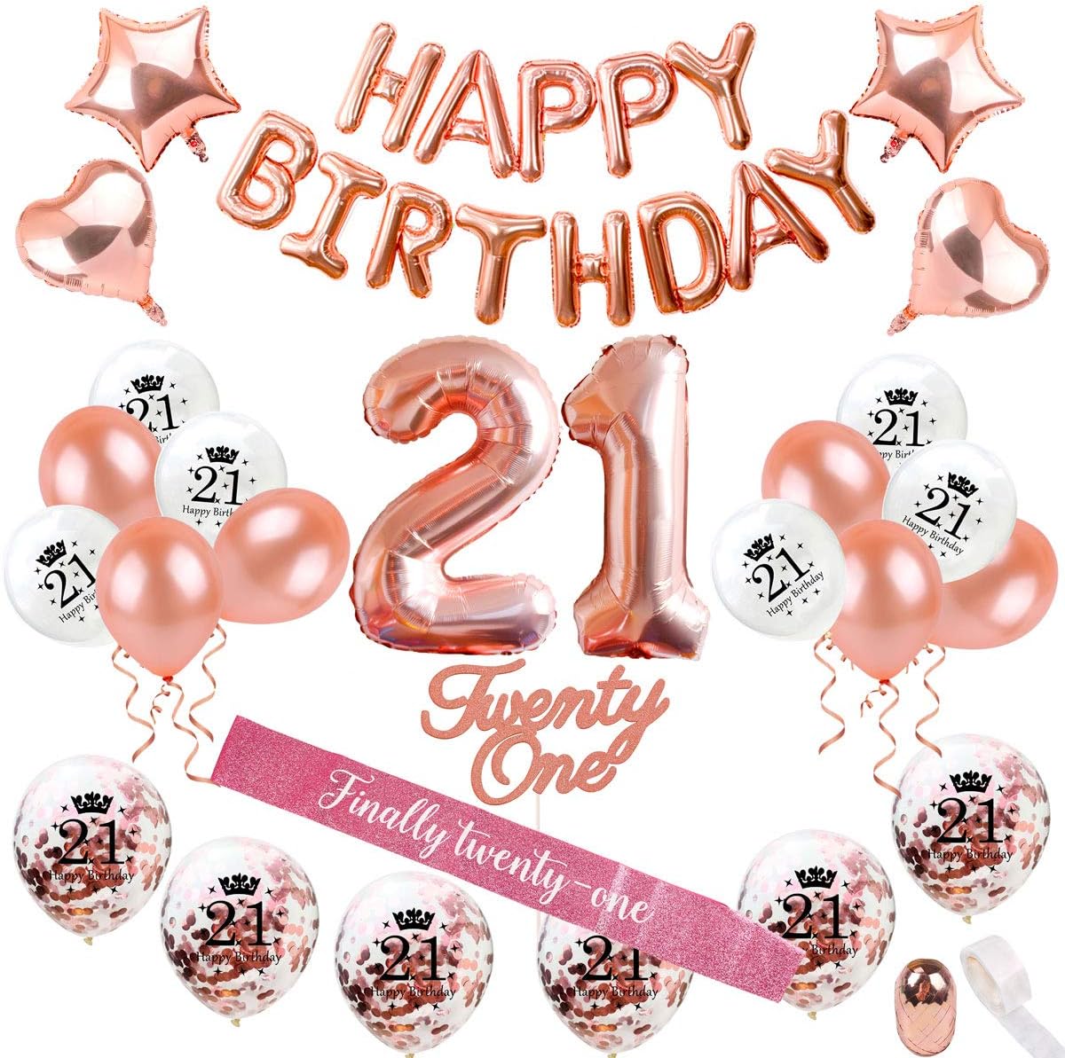 Amazon.com: 21st Birthday Decorations Party Supplies - Rose Gold 21 ...