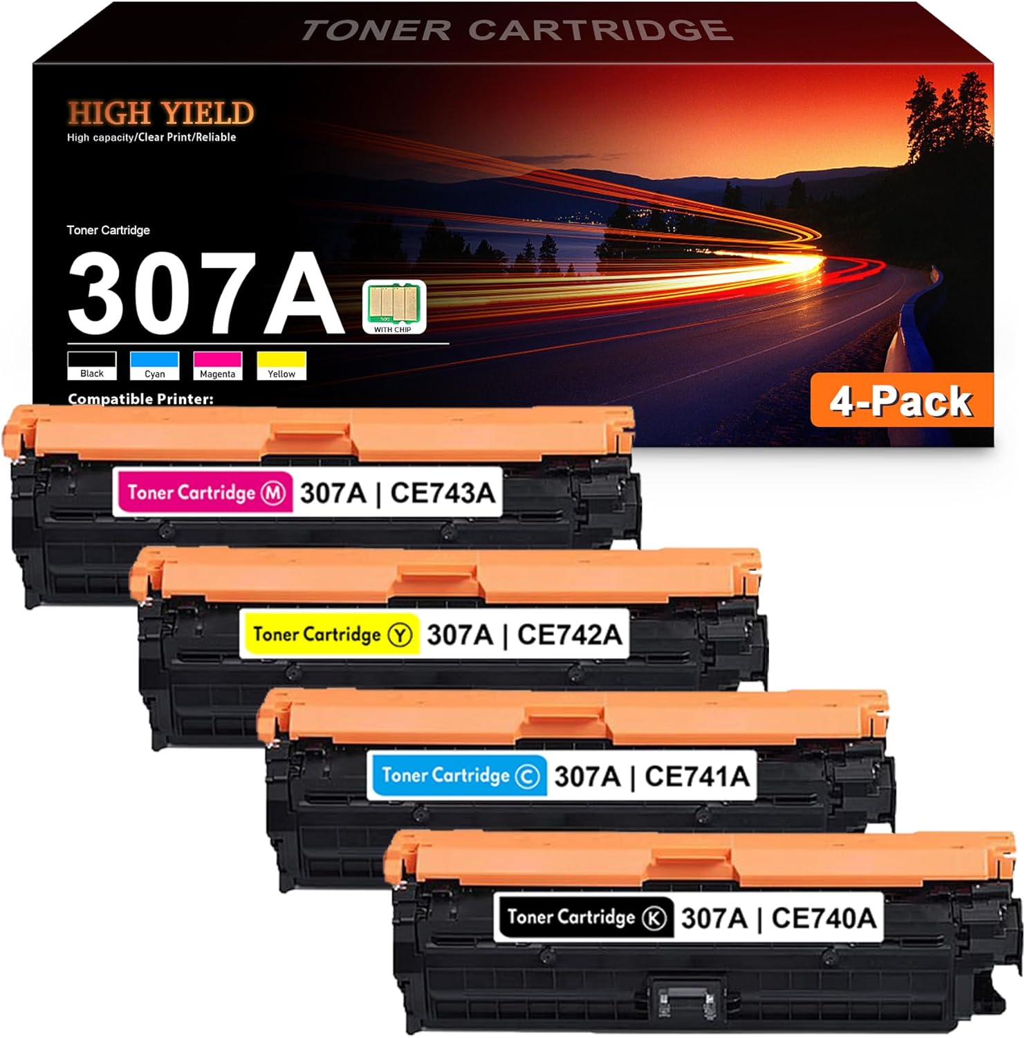 Amazon.com: 307A Toner Cartridge Set CE740A CE741A CE742A CE743A Toner ...