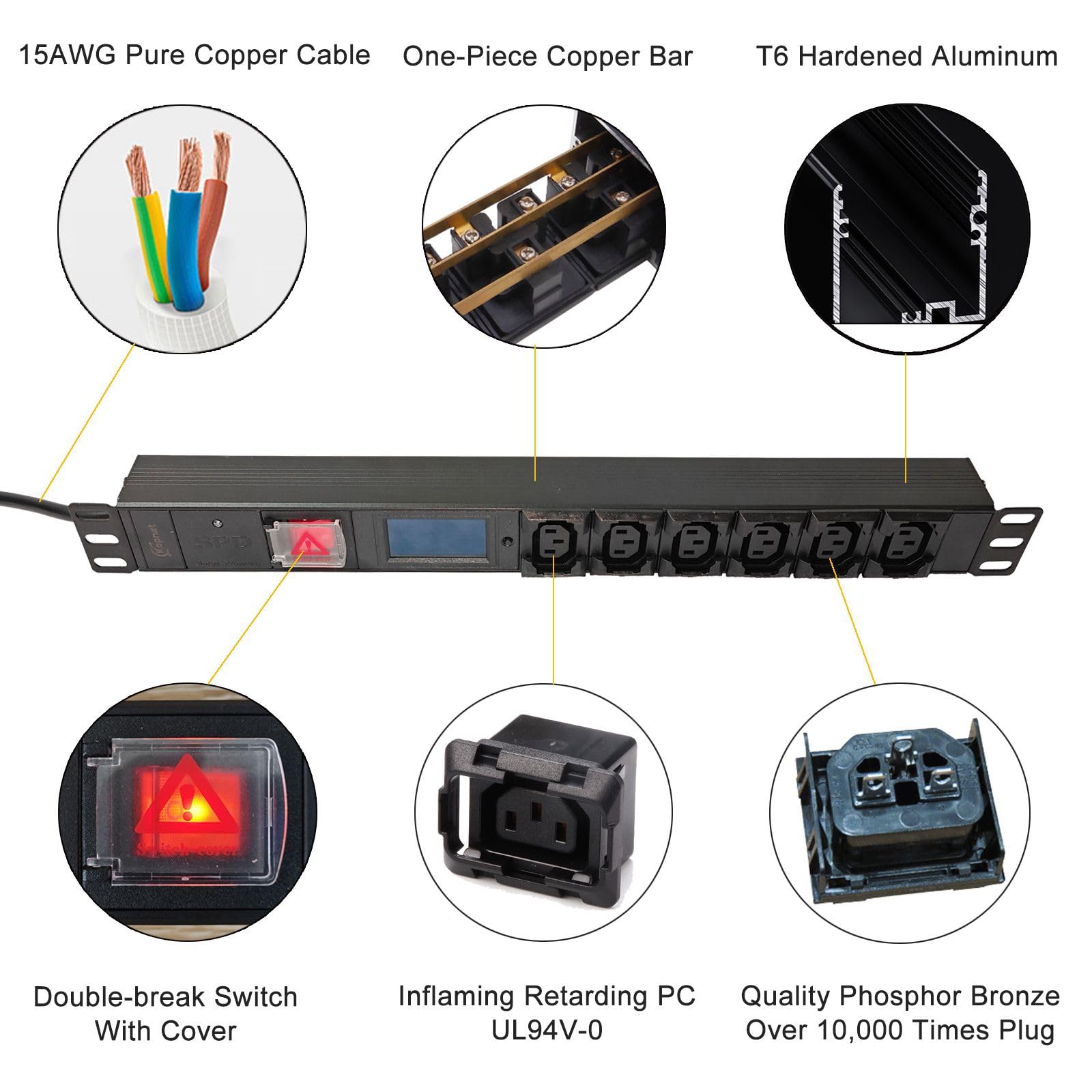 Snapklik.com : 19 Inch Metered PDU Rack Mount Power Distribution Units 6 C13 Outlets PDU, 125 ...