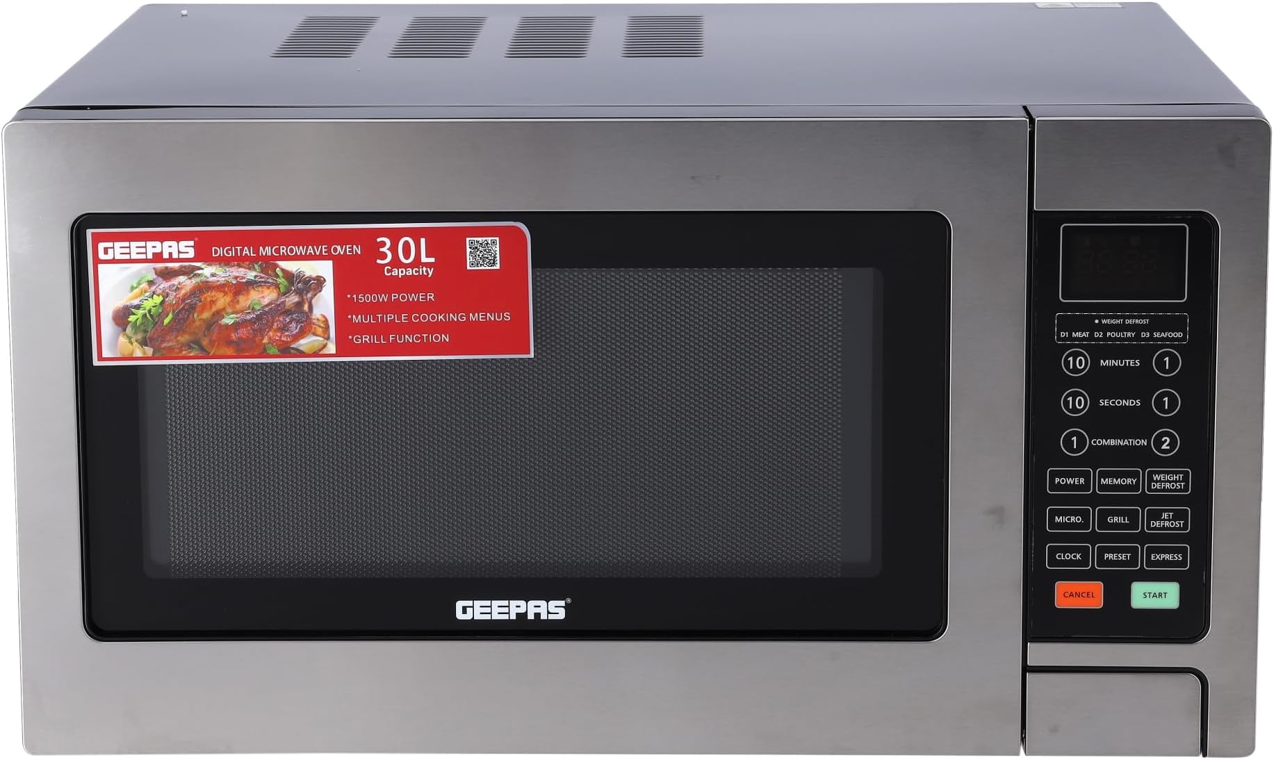 Geepas GMO1897 1400W Digital Microwave Oven with 5 Power Levels, 30 ...