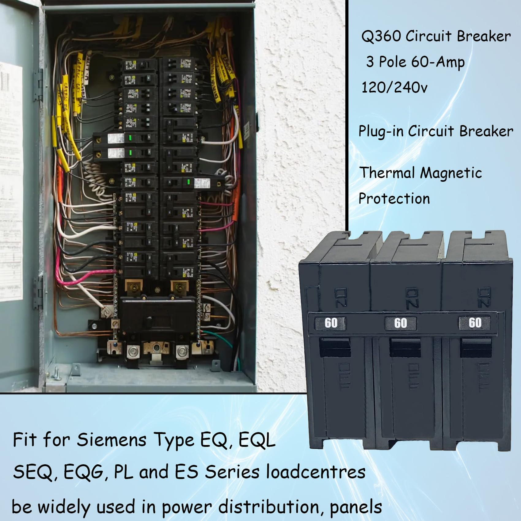 Snapklik.com : Q360 Circuit Breaker, 3 Pole 60-Amp, 120/240v, Fit For ...