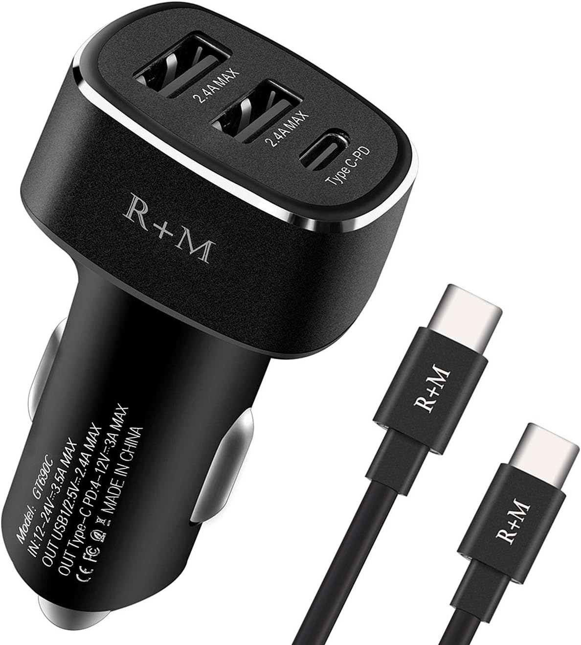 R+M Fast Charging Car Charger USB Type C, 3 Ports 39W Dual USB & Type C ...