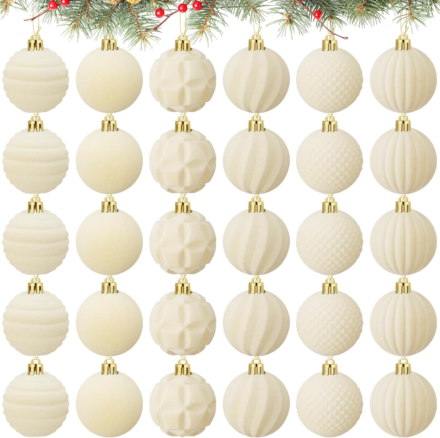Amazon.com: Menkxi 30 Pcs Christmas Velvet Ball Ornaments Small Flocked ...