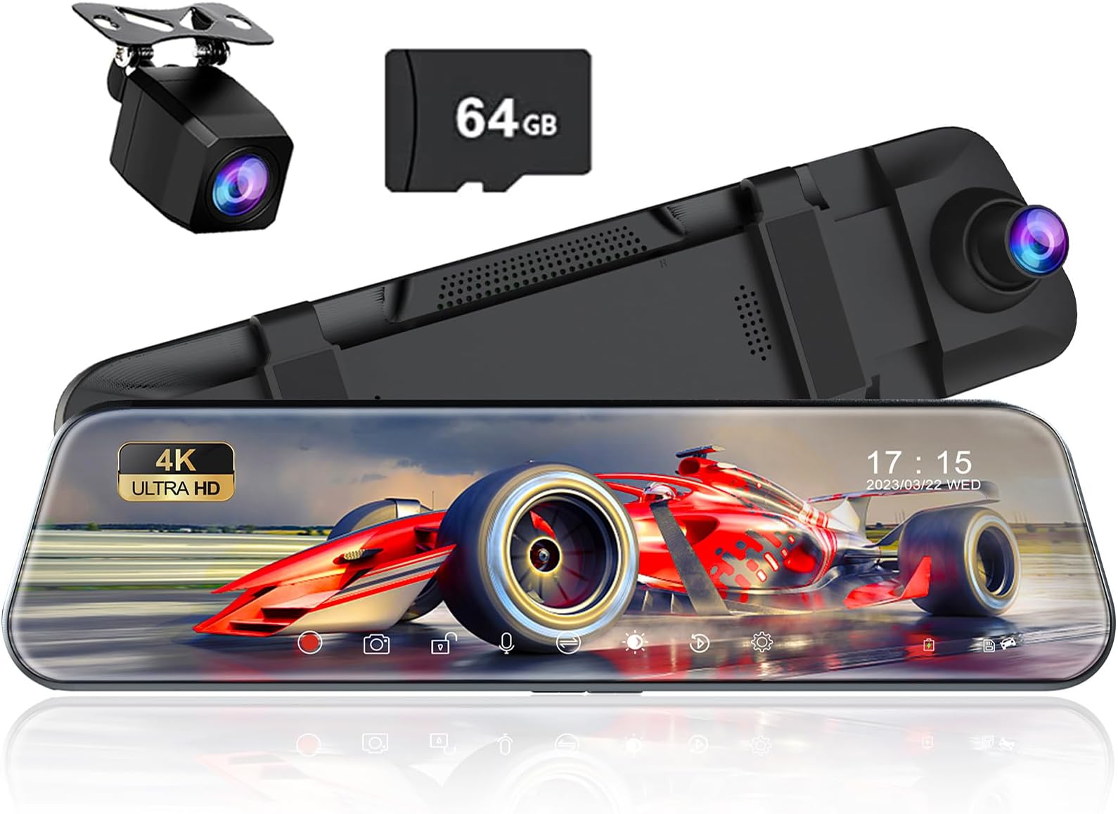 Amazon.com: AKASO Mirror Dash Cam 2K - 12'' Front and Rear View Mirror ...