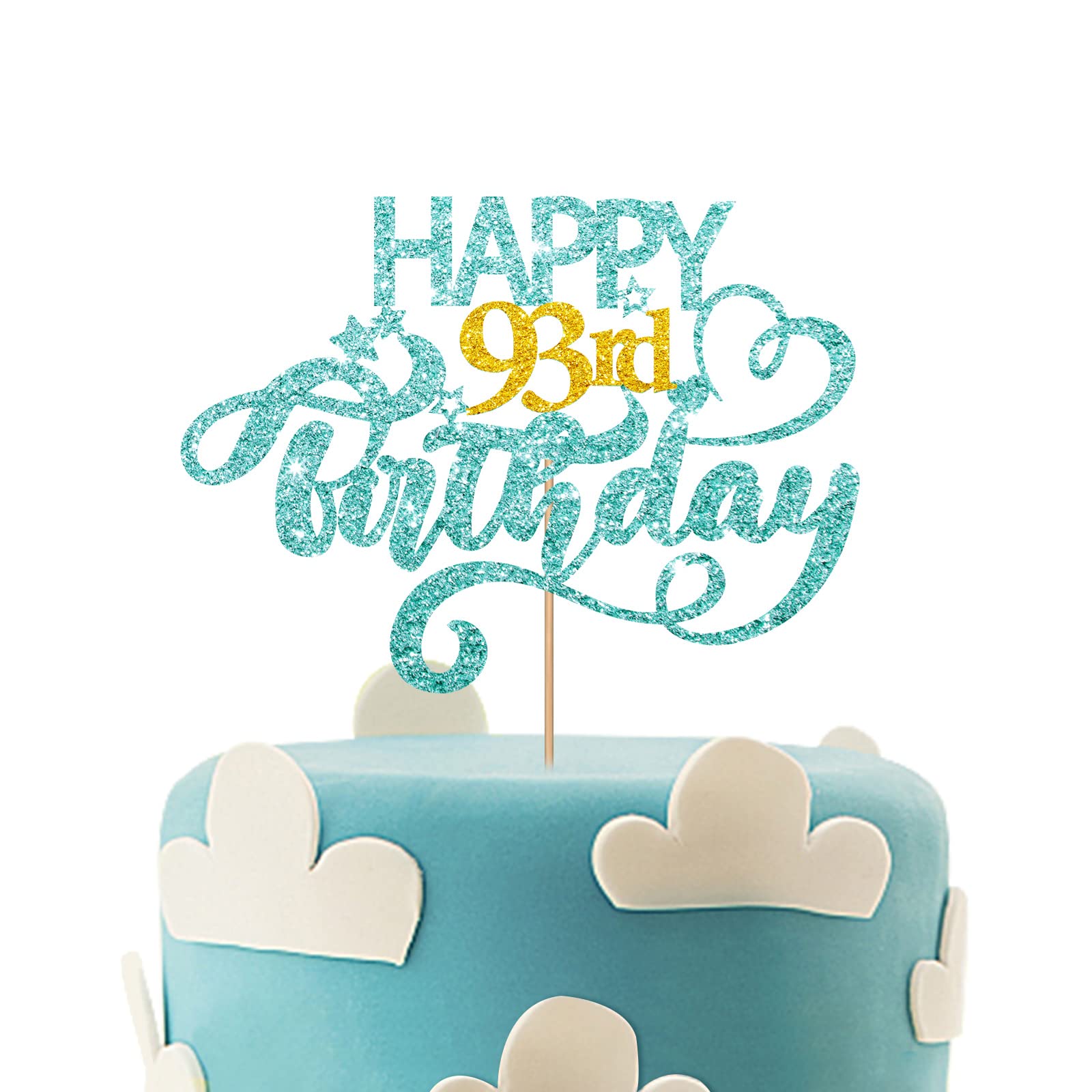 Amazon.com: Sky Blue Glitter Happy 93rd Birthday Cake Topper, Ninety ...