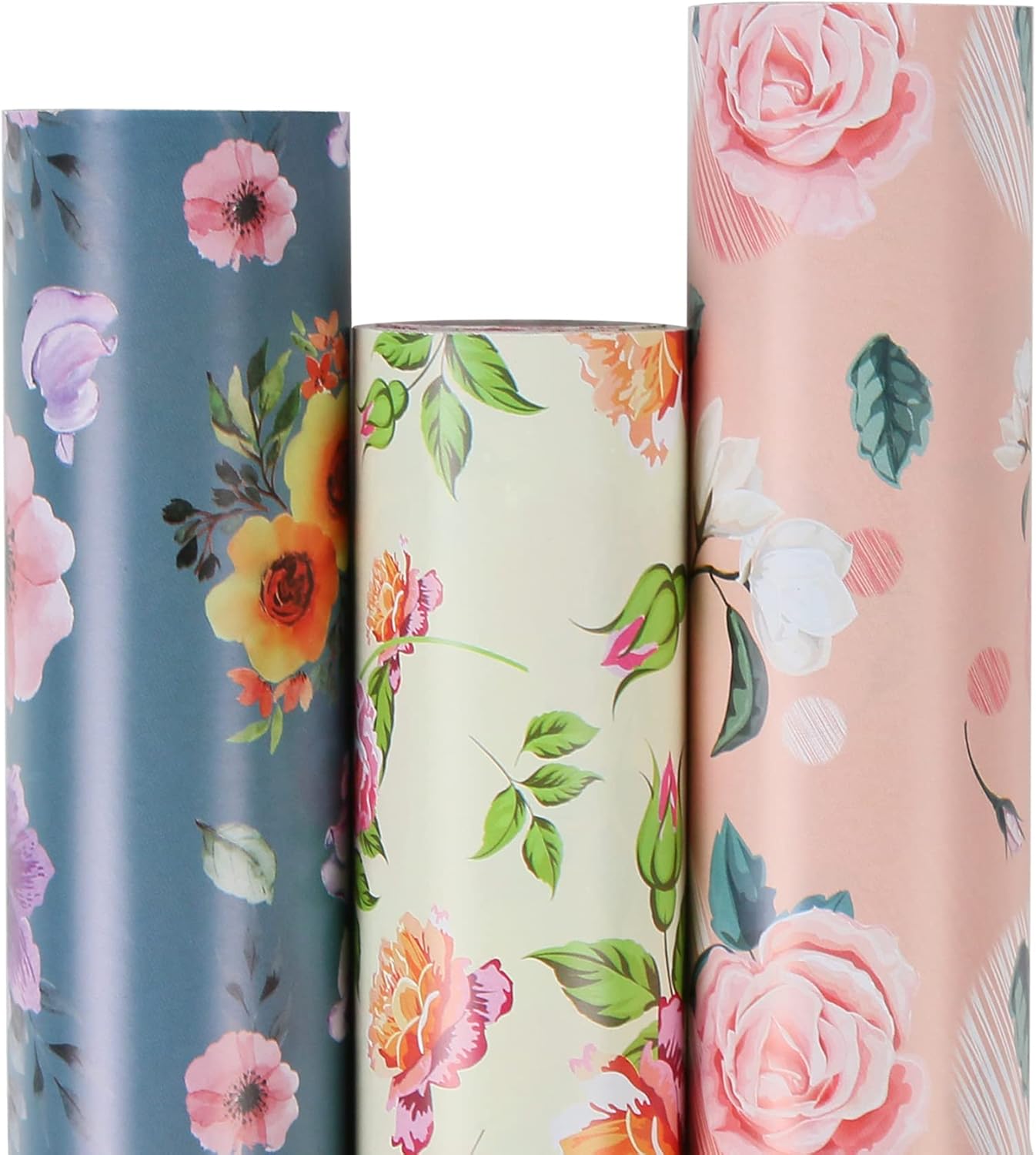Amazon.com: Aimyoo Floral Wrapping Paper Bundle 3 Rolls 17 in x 16 ft ...