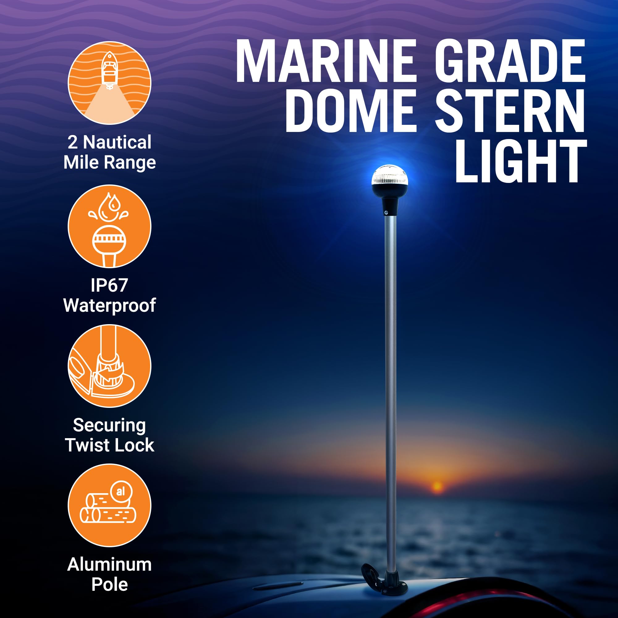 Marine Navigation Light Pole - 35 LED With 2NM Visibility Boat Anchor Light