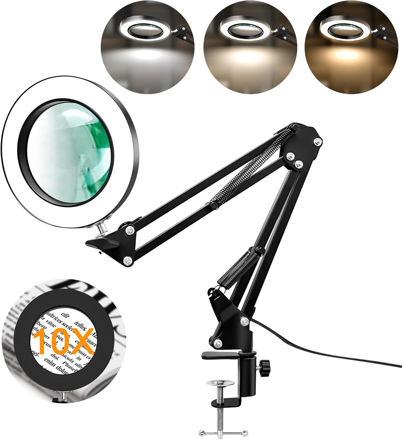 10X Magnifier Desk Lamp, 2-in-1 LED Magnifying Glass with Light and ...