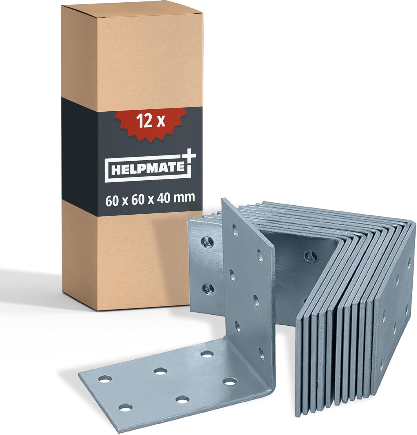 HELPMATE – 12 Stück Lochplattenwinkel 60x60x40 mm – Winkelverbinder ...