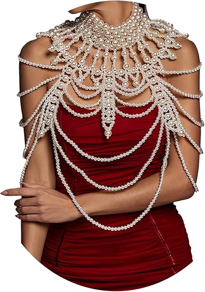 Amazon.com: Cowking Luxury Body Chain Layered Pearl Shoulder Chain ...