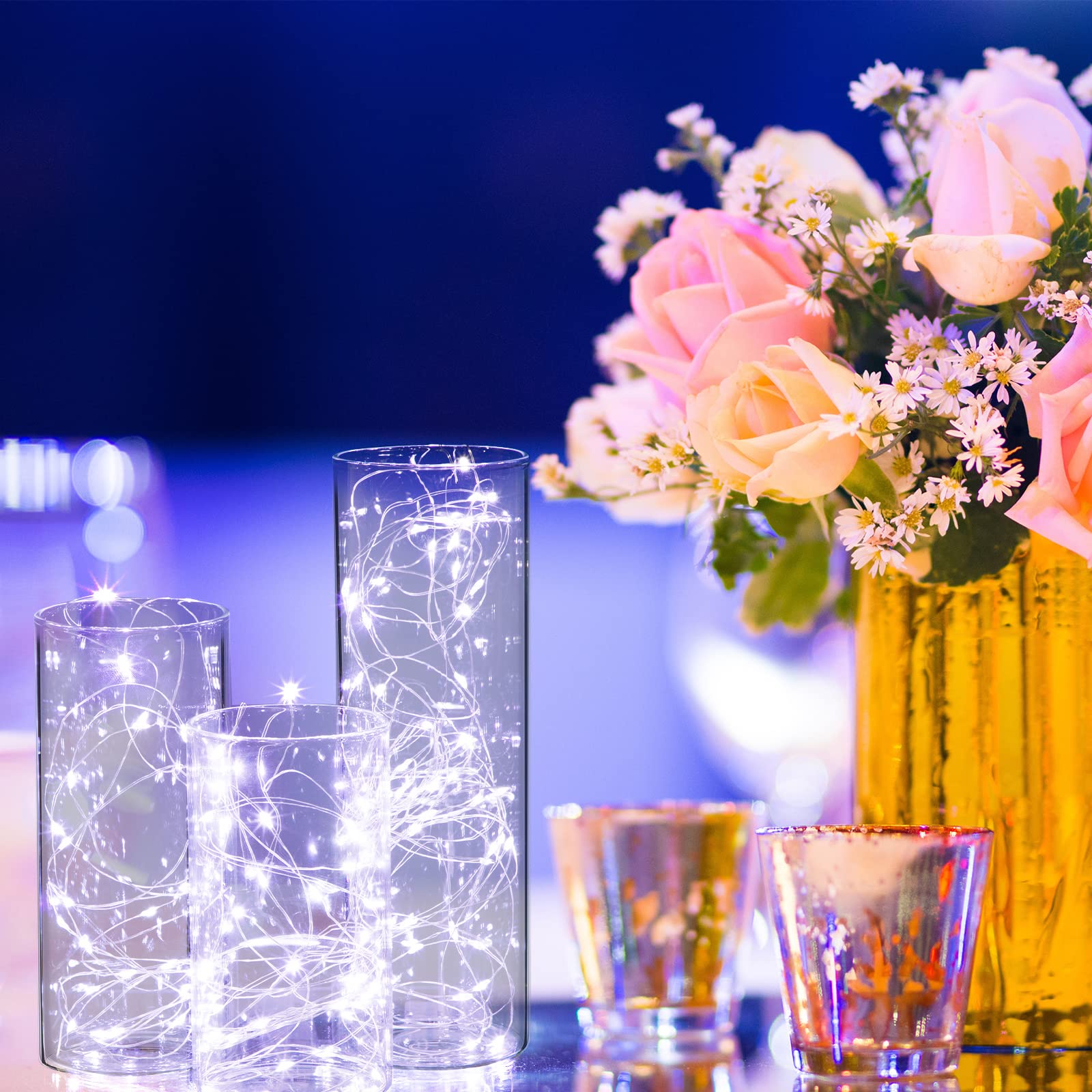 Cylinder Centerpieces With Flowers And Lights Glasseam Clear Glass