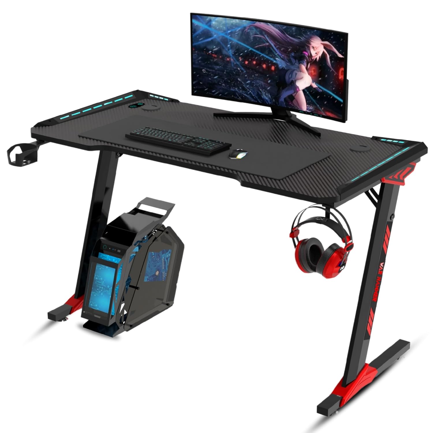 WAR HAMMER Kratos Rgb Gaming Desk, Computer Desk With Carbon Fiber ...