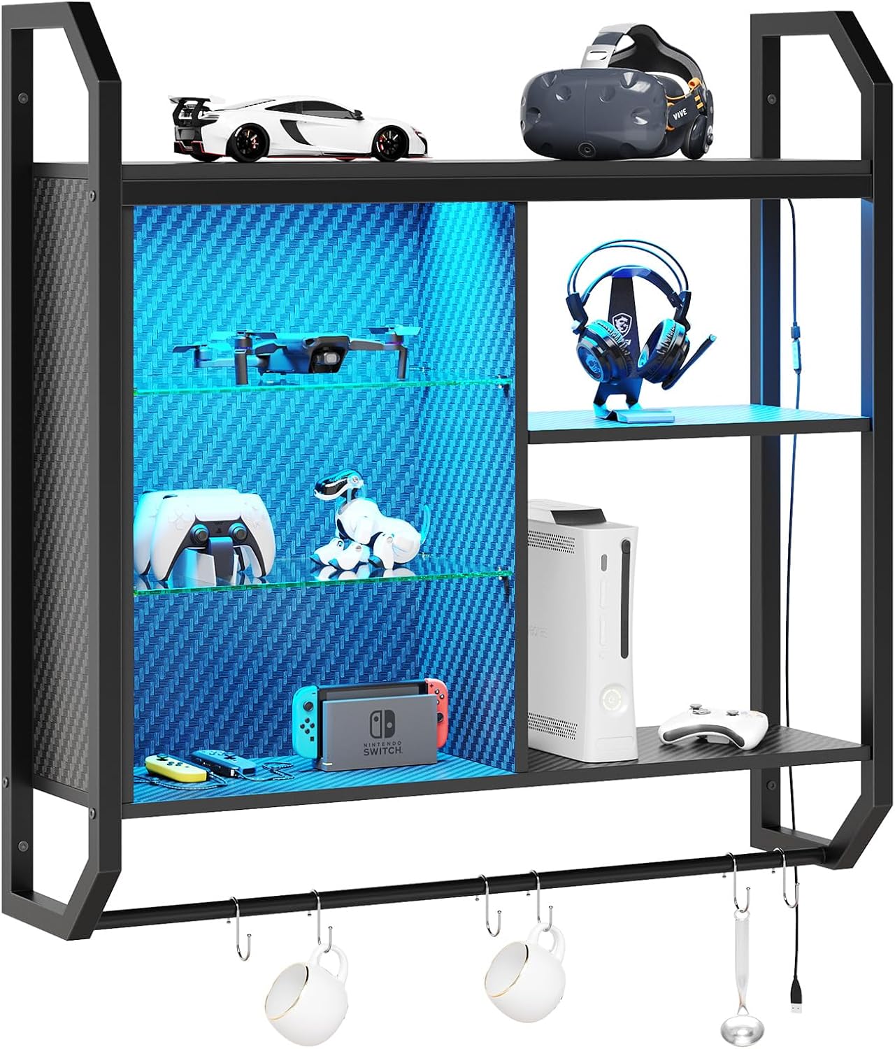 Amazon.com: Bestier LED Gaming Floating Shelves, 34" Wall Mounted Shelf ...