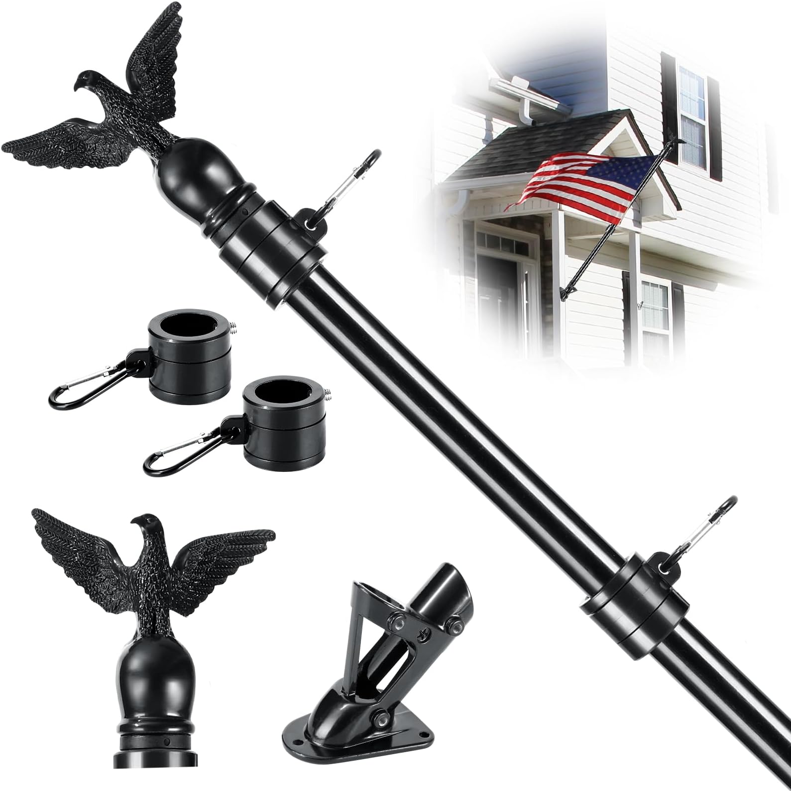 Amazon.com : American Flag Pole Kit for House Outside - Black Metal ...