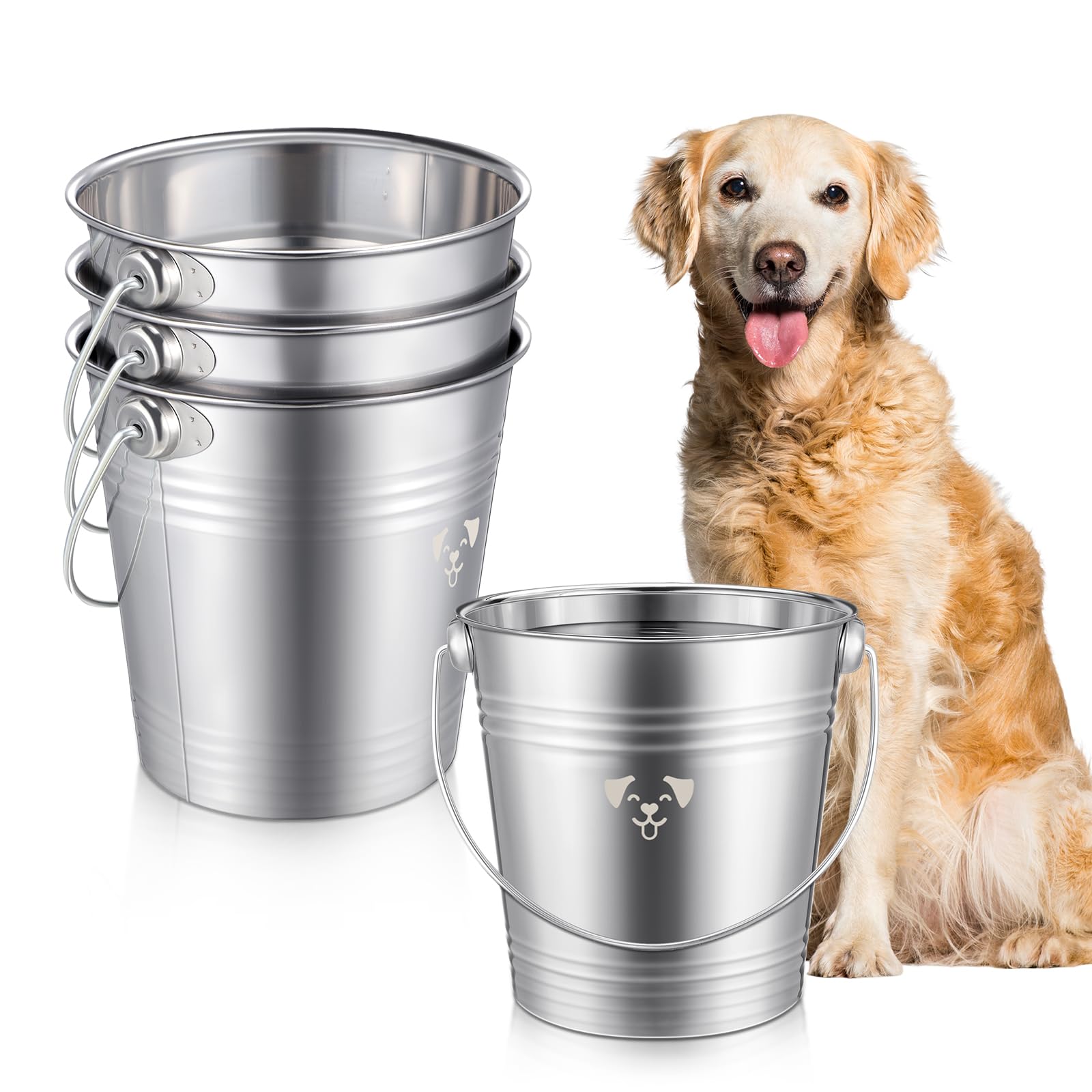 Amazon.com: Hicarer 4 Pcs Stainless Steel Bucket for Dogs Metal Pail ...