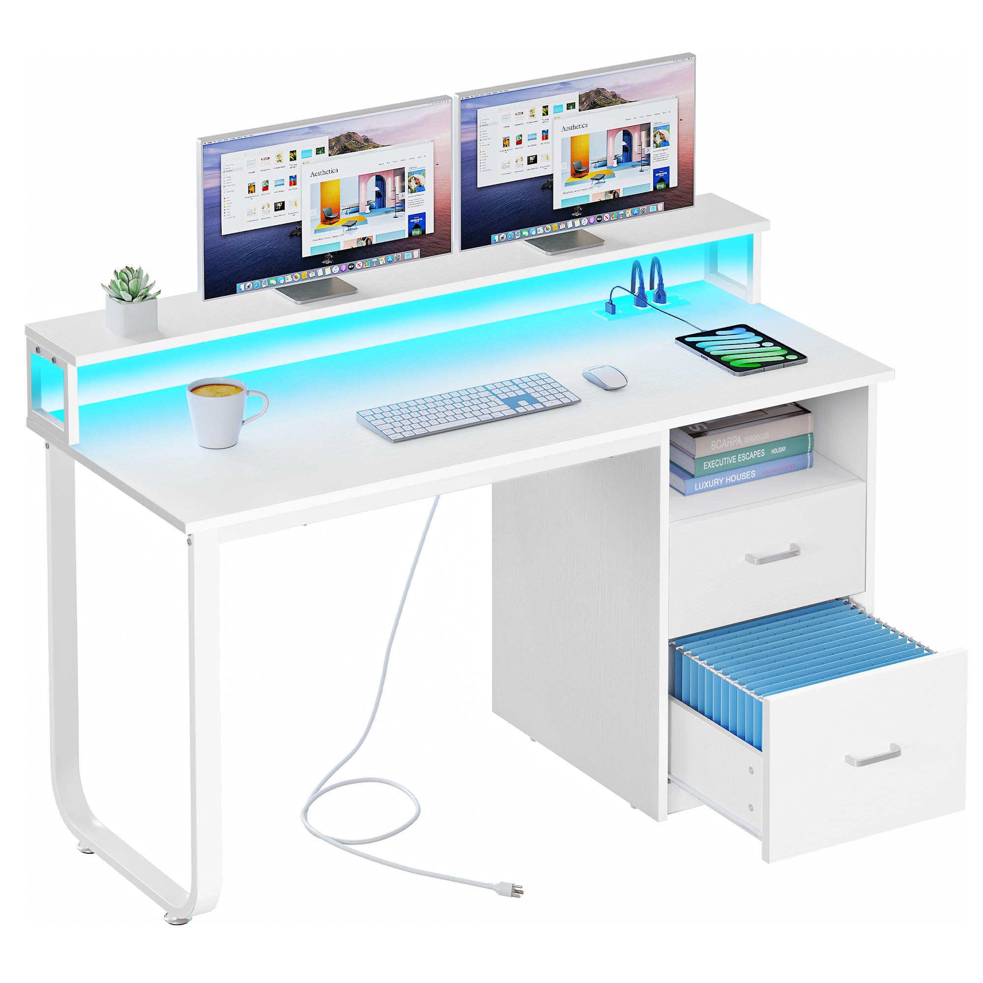 YITAHOME Office Desk with Drawers, 47.2" Computer Desk with Power ...