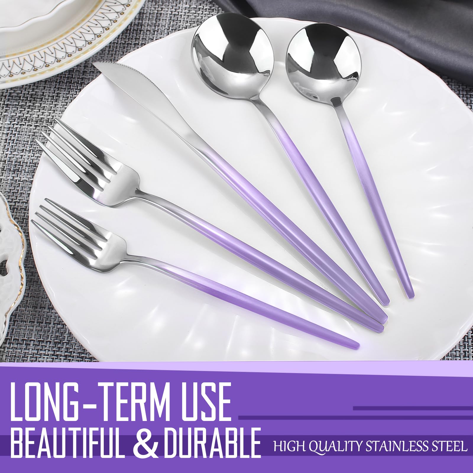 Snapklik.com : Gradient Purple Silverware Set, 20-Piece Stainless Steel ...