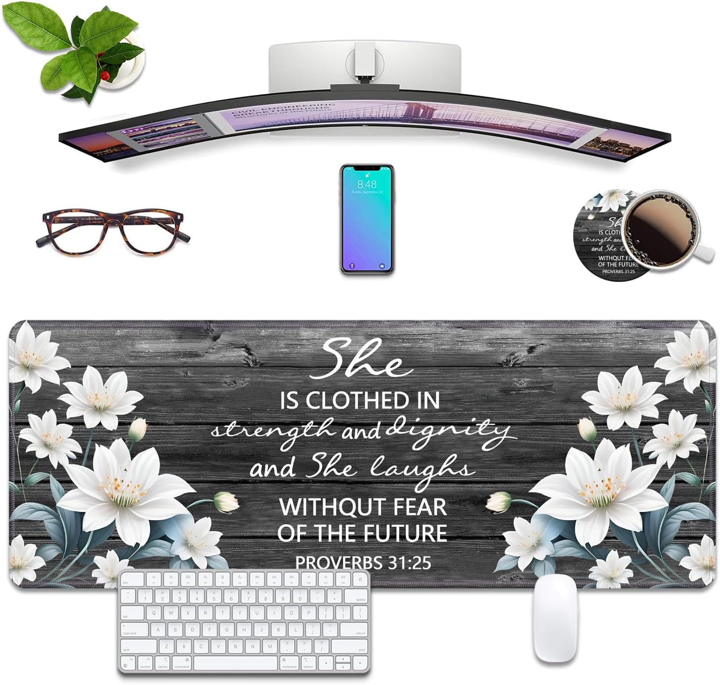 Amazon.com: Floral Quote Bible Verses Proverbs 31:25 Desk Pad Mat ...