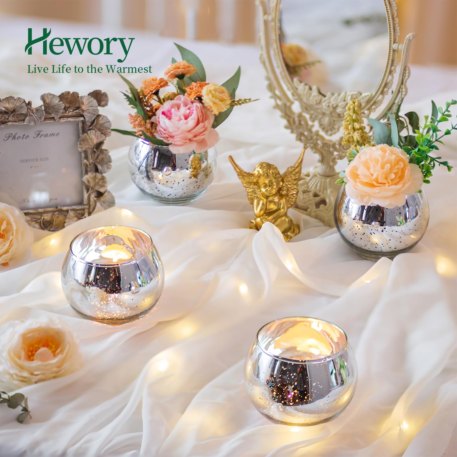 Small Silver Round Vases for Centerpieces, Hewory Glittery Bowl Vase ...